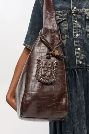 GANNI Croc Effect Extra Large Hobo Bag