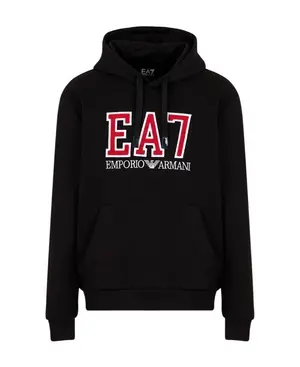 EA7 Logo Print Cotton Blend Hoodie