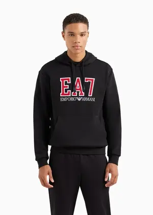 EA7 Logo Print Cotton Blend Hoodie