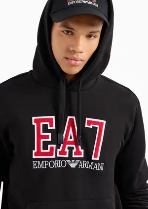 EA7 Logo Print Cotton Blend Hoodie