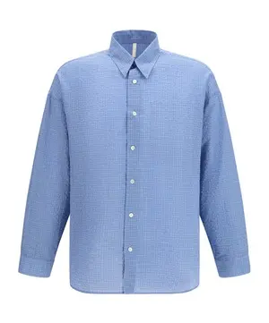 SUNFLOWER Stable Micro-check Seersucker Shirt - Blue