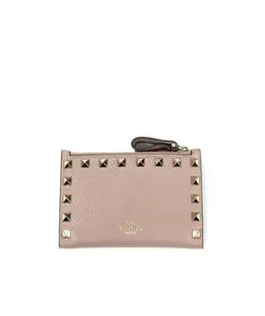 Valentino Garavani Rockstud Zip Card Holder Wallet - Brown