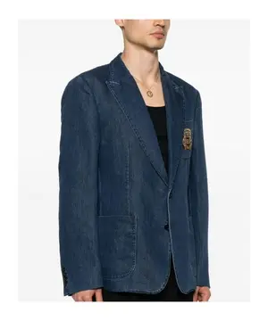 Dolce & Gabbana Denim Blazer With Crest Detail