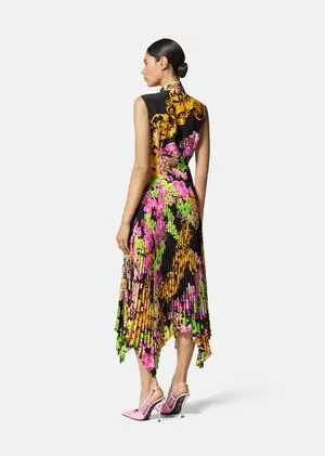 Versace Floral Printed Asymmetric Sleeveless Dress