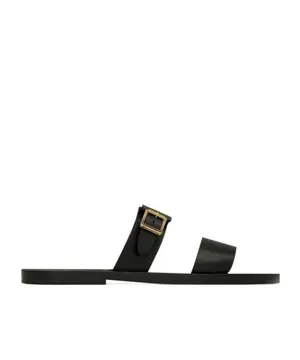 Saint Laurent Smooth Leather Slides With Adjustable Buckle - Black