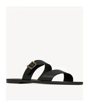 Saint Laurent Smooth Leather Slides With Adjustable Buckle