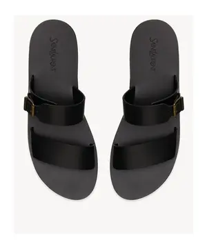 Saint Laurent Smooth Leather Slides With Adjustable Buckle