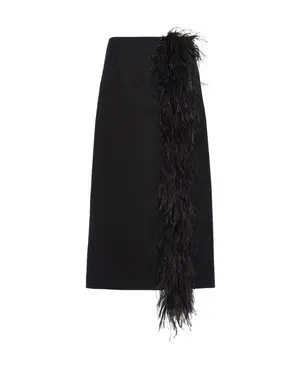 Prada High-waist Midi Skirt With Feather Embellishment