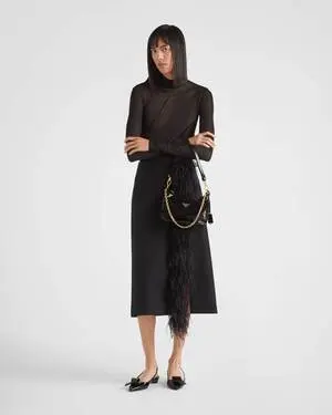 Prada High-waist Midi Skirt With Feather Embellishment