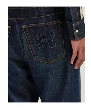 Palm Angels Monogram Embroidered High Waist Jeans