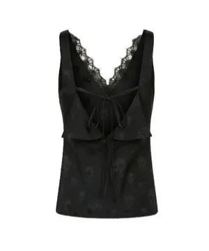 Alexander McQueen Skull Print Lace Trim V-neck Tank Top