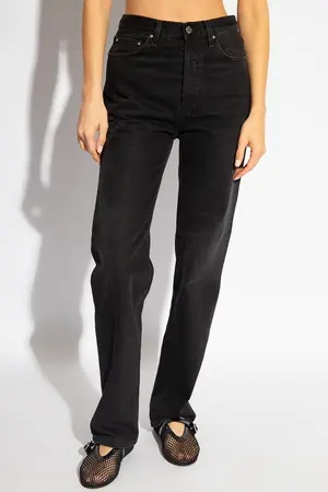 TOTEME Logo Patch Straight Leg Jeans - Black