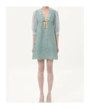 Valentino Garavani Lace Detailed V-neck Mini Dress