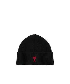 Ami Logo Patch Knitted Beanie - Black