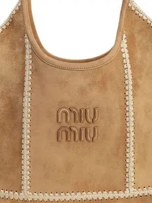 Miu Miu Suede And Crochet Tote - Brown