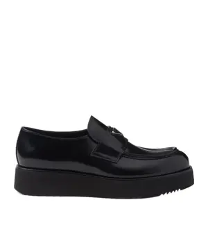 Prada Brushed Leather Loafers With Enameled Metal Logo