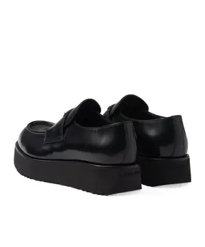 Prada Brushed Leather Loafers With Enameled Metal Logo
