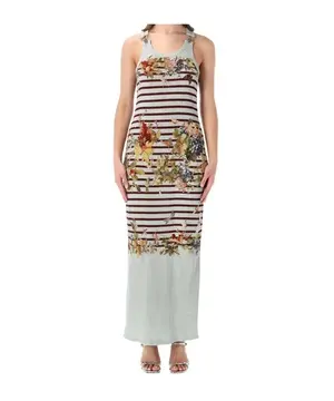 JEAN PAUL GAULTIER Striped Floral Knit Maxi Dress - No