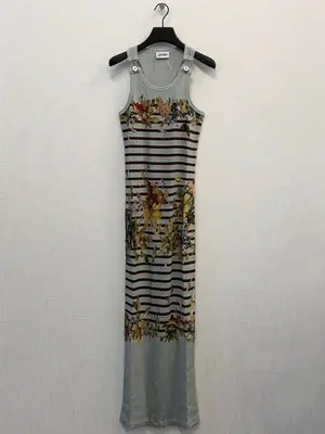 JEAN PAUL GAULTIER Striped Floral Knit Maxi Dress - No