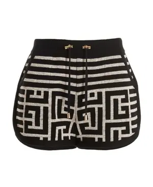 Balmain Monogram Jacquard Wool Shorts - Black