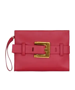 Balmain Anthem Smooth Leather Clutch With Gold-tone Buckle