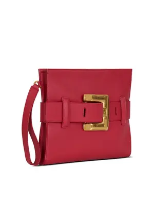 Balmain Anthem Smooth Leather Clutch With Gold-tone Buckle