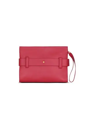 Balmain Anthem Smooth Leather Clutch With Gold-tone Buckle