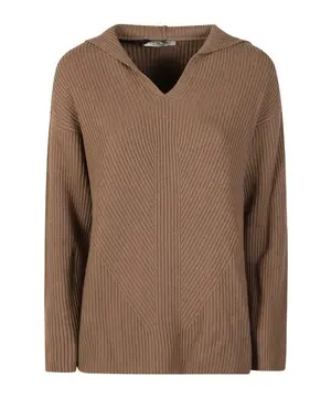 Max Mara Max Mara Hooded Ribbed Jumper Brown