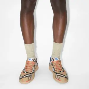 Burberry Checked Lace-up Sneakers - Sand