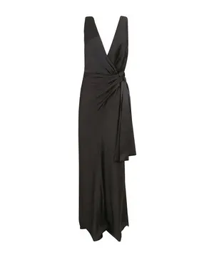 Pinko V-neck Maxi Dress With Knotted Belt And Side Slit
