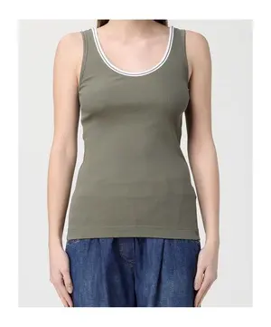 Brunello Cucinelli Sleeveless Ribbed Trim Top - Green