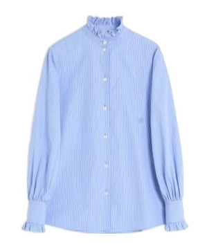 Valentino Garavani Striped Poplin Shirt With Ruffled Collar And Cuffs - Blue