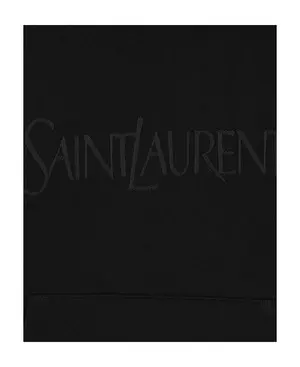 Saint Laurent Logo Embroidered Drawstring Hoodie - Black