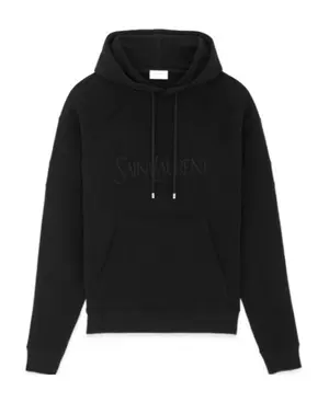 Saint Laurent Logo Embroidered Drawstring Hoodie - Black