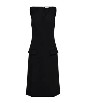 FERRAGAMO Sleeveless V-neck Dress With Flap Pockets And Slit