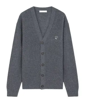 Maison Kitsuné Bold Fox Head Patch Knitted Cardigan - Medium Grey Melange