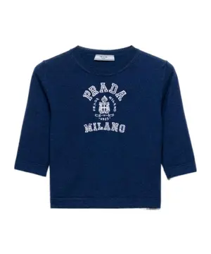 Prada Logo Detailed Crewneck Jumper - Navy