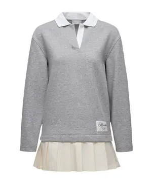 Moncler Pleated Logo Patch Long-sleeved Polo Dress