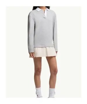 Moncler Pleated Logo Patch Long-sleeved Polo Dress - No