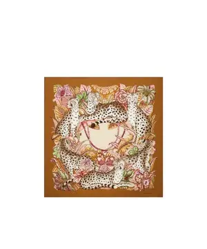 FERRAGAMO Floral Printed Square Shape Scarf - Beige/camel