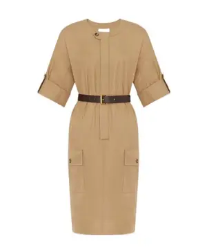 Saint Laurent Belted Midi Dress - Beige