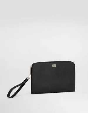 Dolce & Gabbana Leather Clutch Bag With Logo Detail - Black