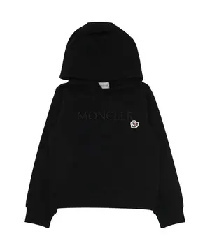 Moncler Logo Embroidered Hooded Long Sleeve Hoodie - Black