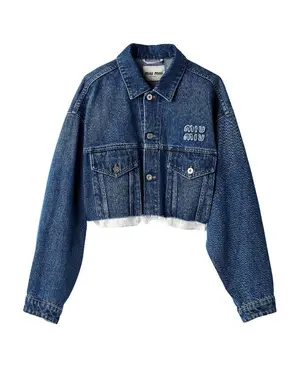 MIU MIU Miu Miu Cropped Denim Jacket With Embroidered Logo