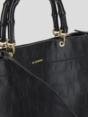 JIL SANDER Embossed Top Handle Bag - Black