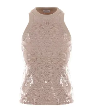 Brunello Cucinelli Sequined Cotton Tank Top - No