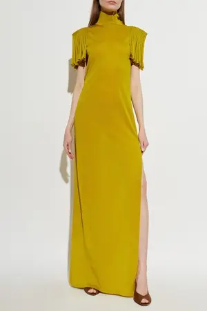Alaïa Pleated Sleeve Maxi Dress - Brown