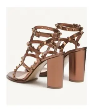 Valentino Garavani Rockstud Metallic Calfskin Leather Ankle Strap Sandal 90mm