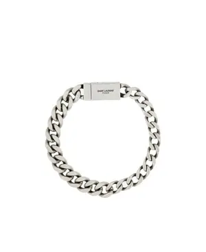Saint Laurent Engraved Chain Bracelet - White