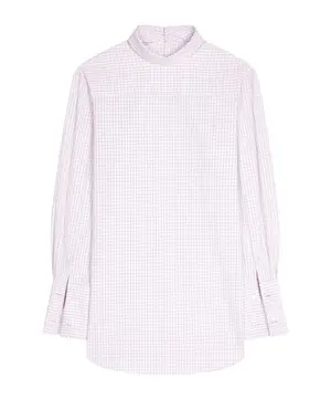 Dries Van Noten Grid Mock-neck Long-sleeve Shirt - Rose Clair